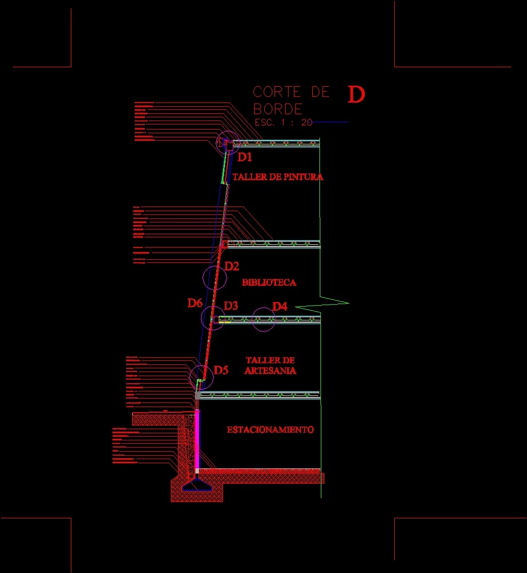 Public Library, Cross Section, Building Materials DWG Section for ...