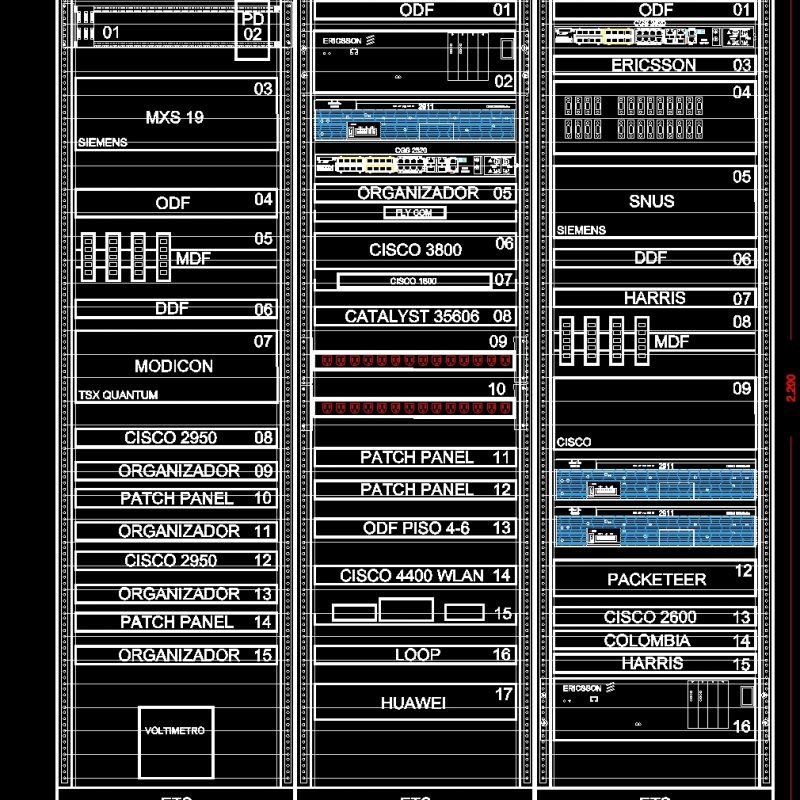 Rack Of Tele-Communications DWG Block for AutoCAD • Designs CAD