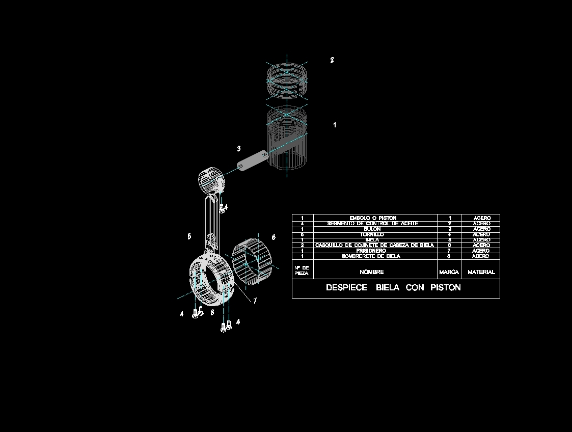 Rod Piston And Rings 3D DWG Model for AutoCAD • Designs CAD