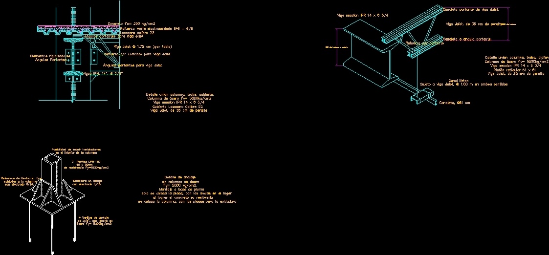 Union Steel Column - Trabe - Joist Beam - Losacero Roof DWG Block for ...