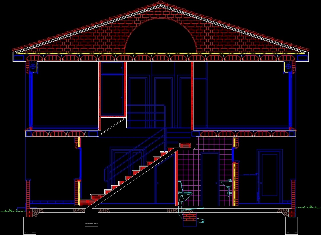 Wall Cut And Section In Housing Two Levels DWG Section For AutoCAD