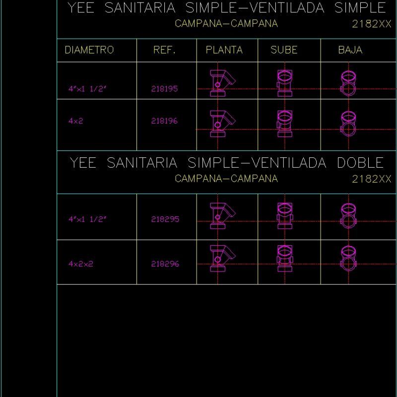 Yee - Valves Tubes And Pieces DWG Block for AutoCAD • Designs CAD