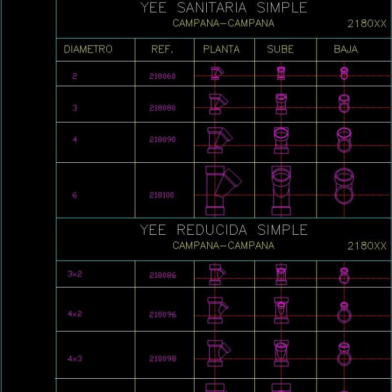 Yee - Valves Tubes And Pieces DWG Block for AutoCAD • Designs CAD
