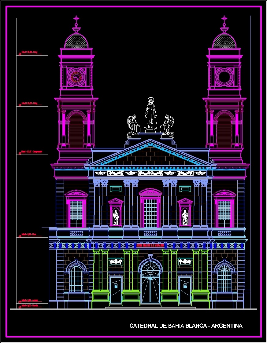 Cathedral Of Bahia Blanca - Facade 2D DWG Block for AutoCAD • Designs CAD