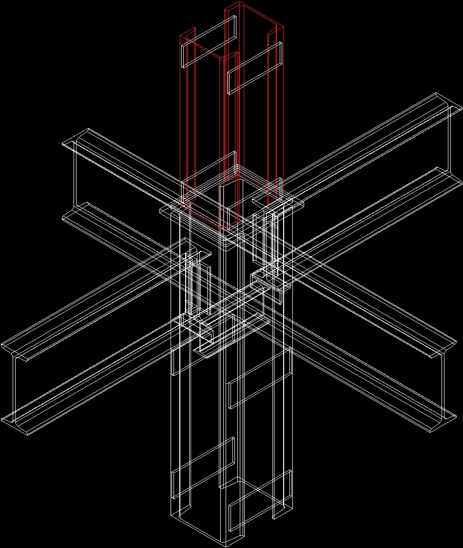 Detail Connection Column With Beams 3D DWG Detail for AutoCAD • Designs CAD