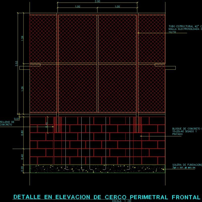 Fence Of Ciclon Mesh - Perimeter Fence DWG Block for AutoCAD • Designs CAD
