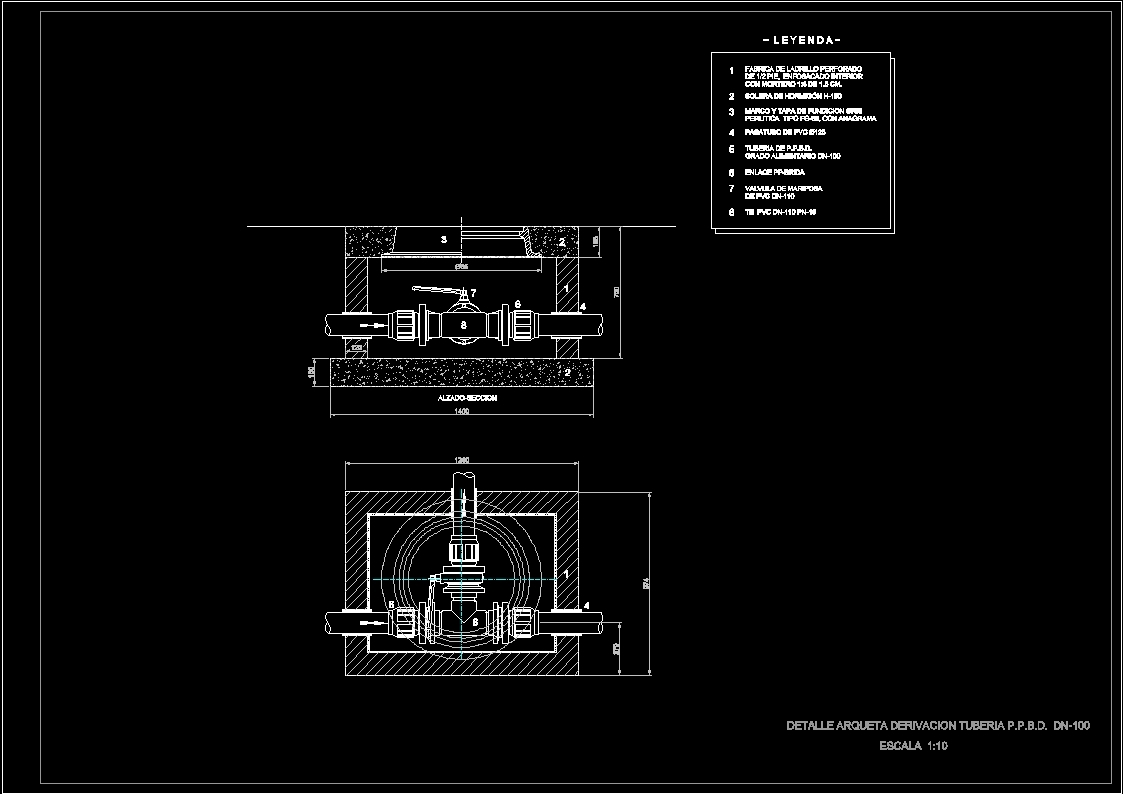 Pipes In Derivation Box - Dn 100 DWG Block for AutoCAD • Designs CAD
