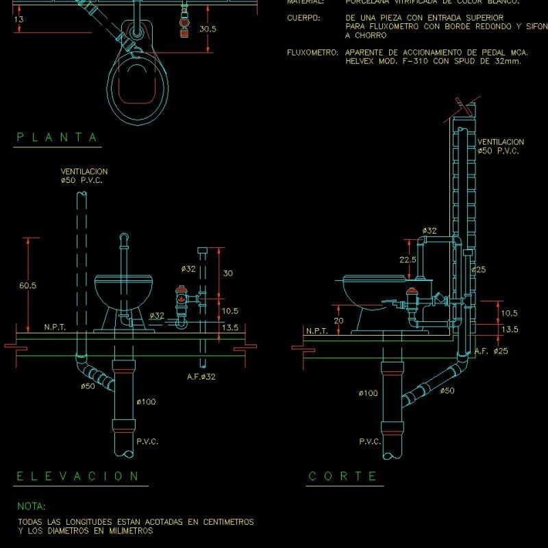 Toilet With Pedal Airflow Meter DWG Section for AutoCAD • Designs CAD
