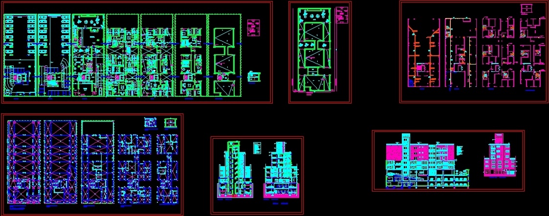 6 Floors And Two Basement Apartment For Garages DWG Block for AutoCAD ...