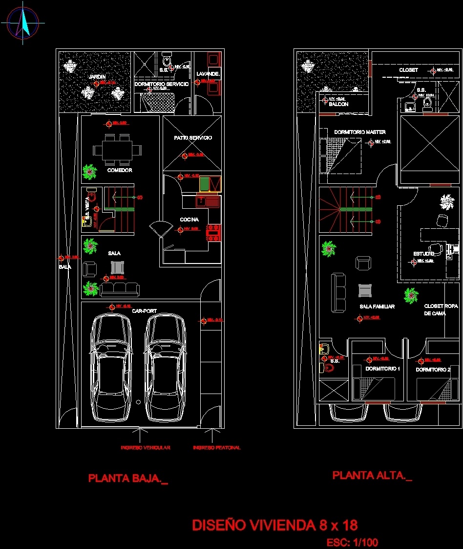 Affordable Housing, 2 Floors, 800 X 1800 M With Carport DWG Block for ...