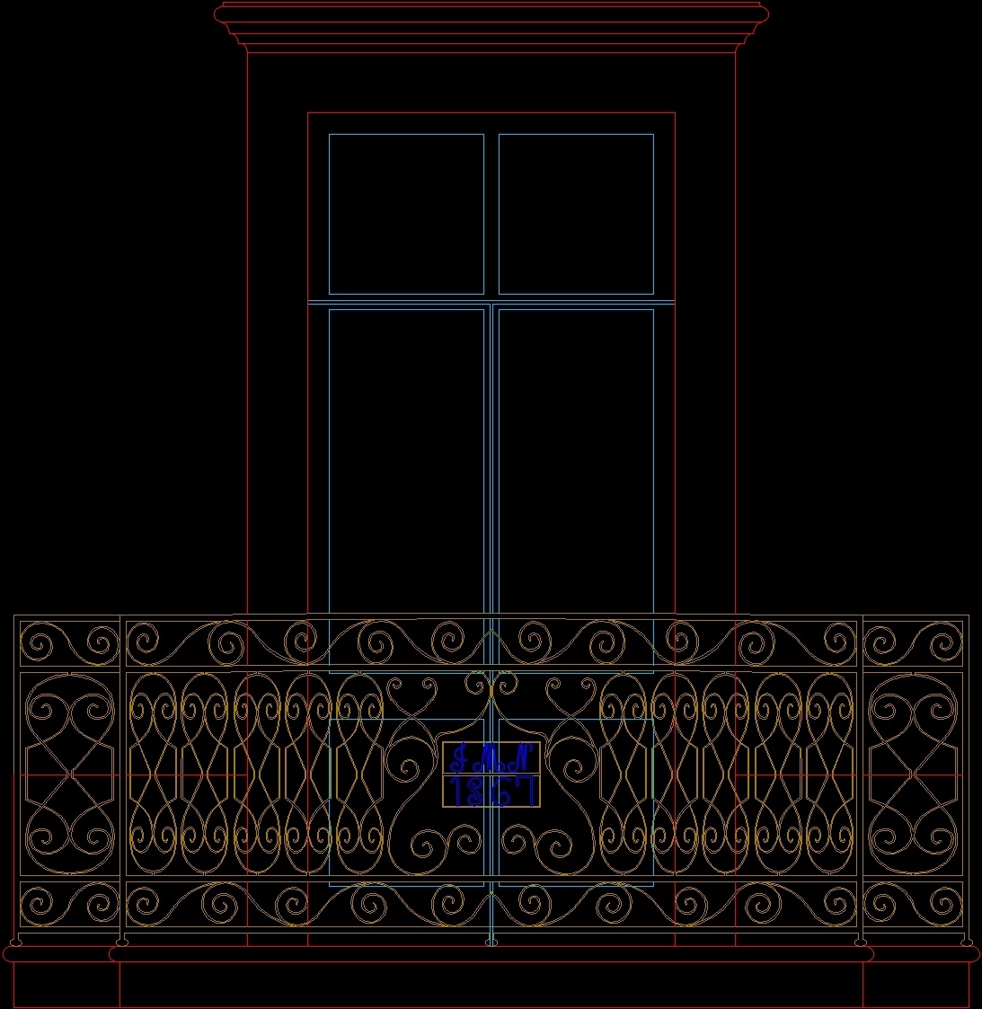 Balcony With Railing In Forged Iron DWG Block for AutoCAD • Designs CAD
