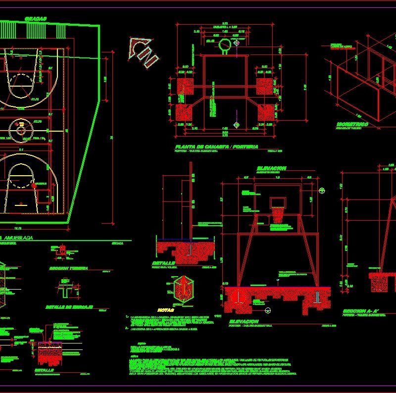 Basketball Court, Hoops And Backboard DWG Detail for AutoCAD • Designs CAD