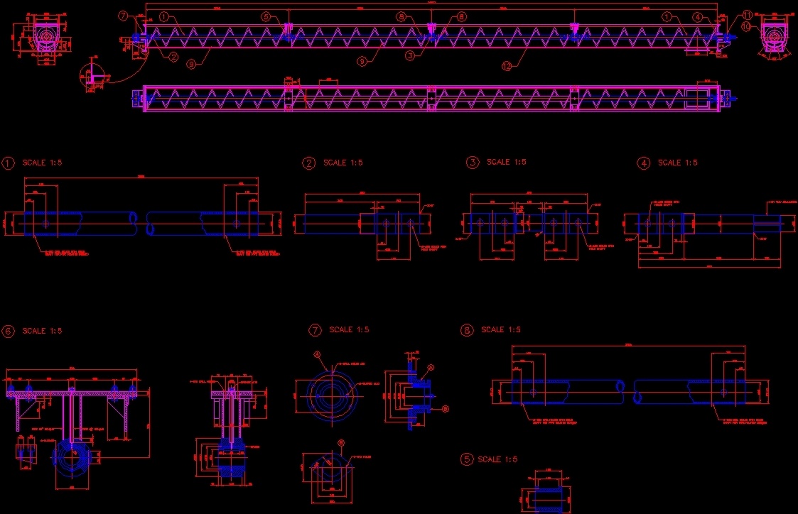 C - Sugar Screw Conveyor DWG Block for AutoCAD • Designs CAD