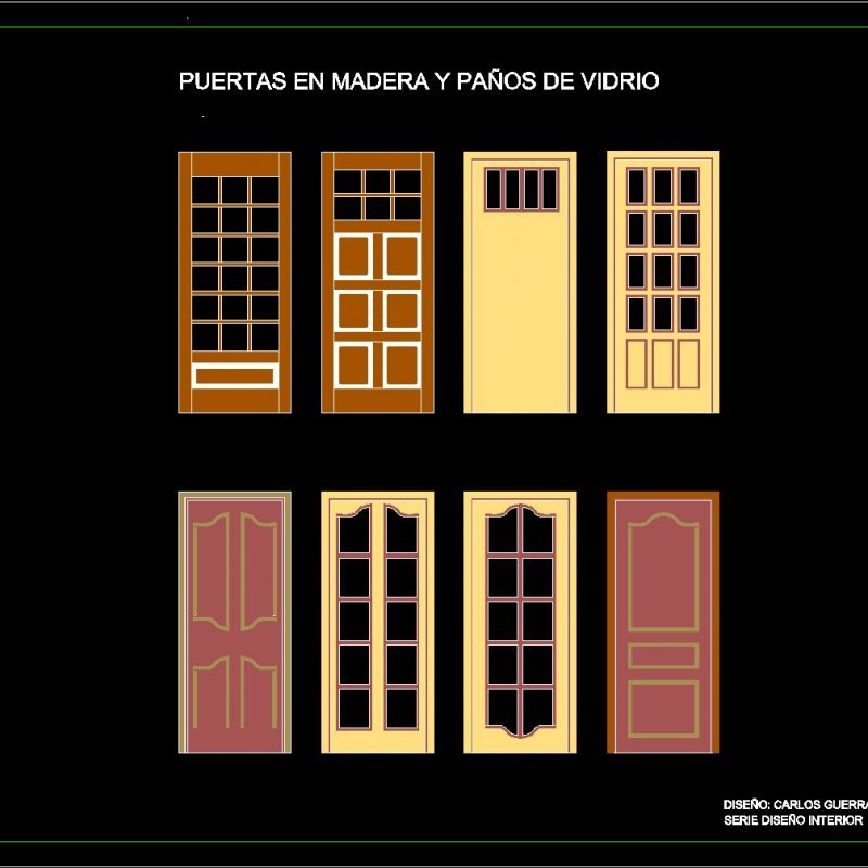 Color Wood Doors And Glass Wipes DWG Block for AutoCAD • Designs CAD