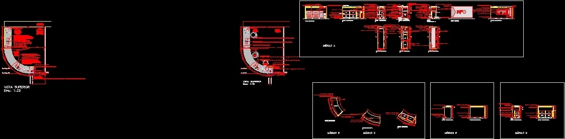 Curved Reception Area Information Desk, Aluminum And Steel DWG Block ...
