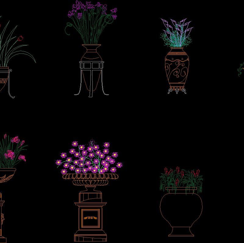 Flowers Pots DWG Block for AutoCAD • Designs CAD