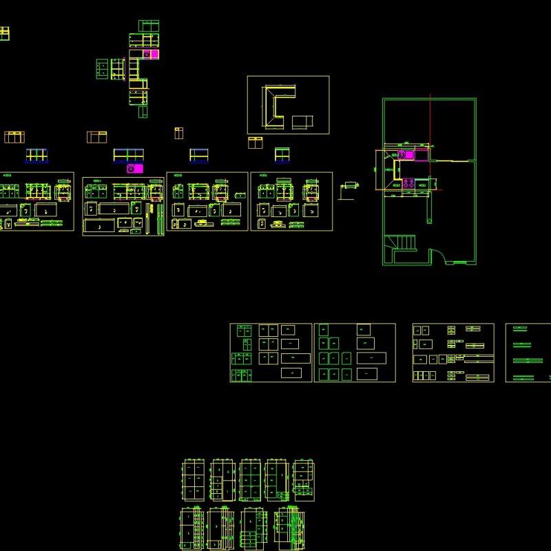 Horseshoe Kitchenette Room Home 3D DWG Detail for AutoCAD • Designs CAD