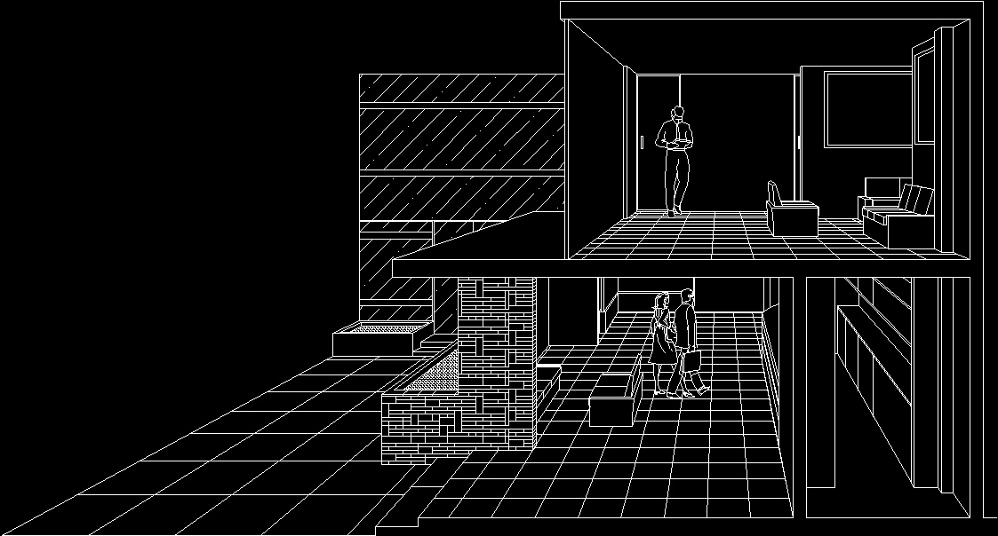 Hotel Entrance And Upstairs Lounge, Interior View Section DWG Section ...