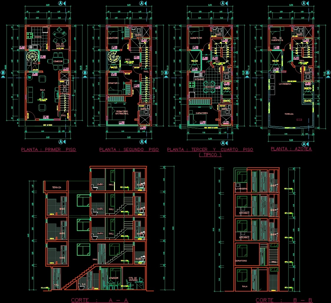 House Ground Floor And Four Levels DWG Block for AutoCAD • Designs CAD