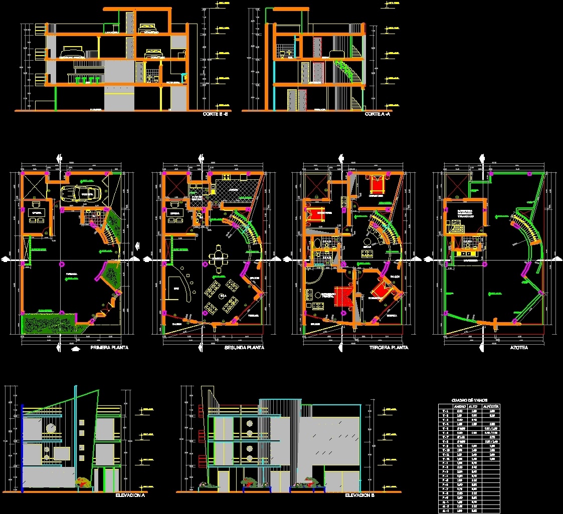 House Three Story House DWG Plan for AutoCAD • Designs CAD