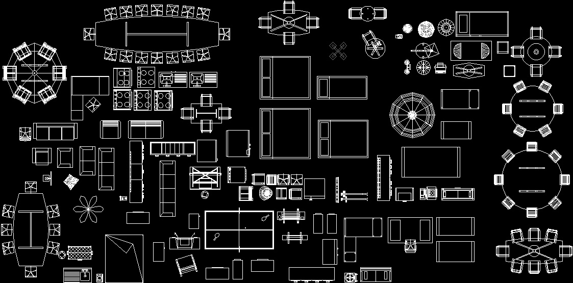 Household Furniture Various Items Top View DWG Block For AutoCAD 