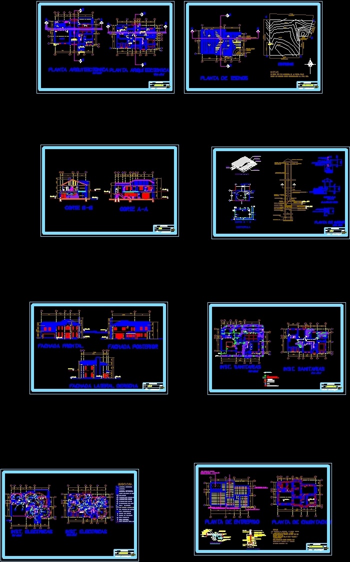 One Family Housing, 4 Bedrooms, 2 Car Garage DWG Block for AutoCAD ...