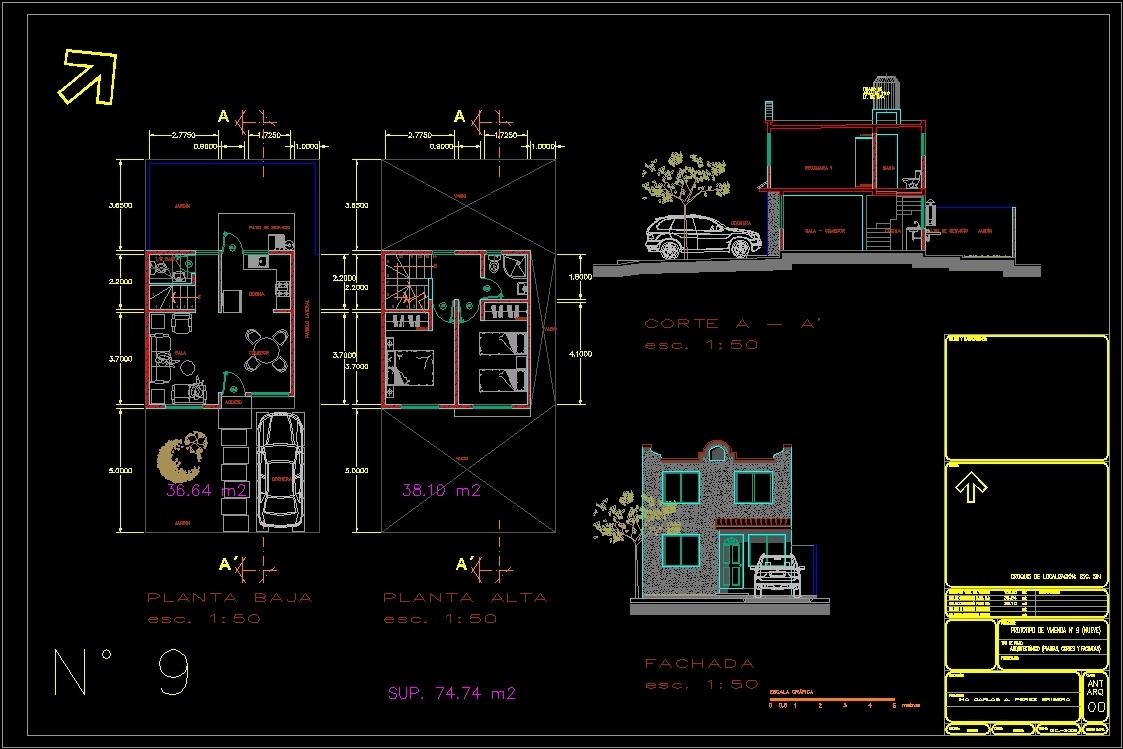 Prototype N ° 9 (Nine) Housing Land 7x15 M DWG Block for AutoCAD ...