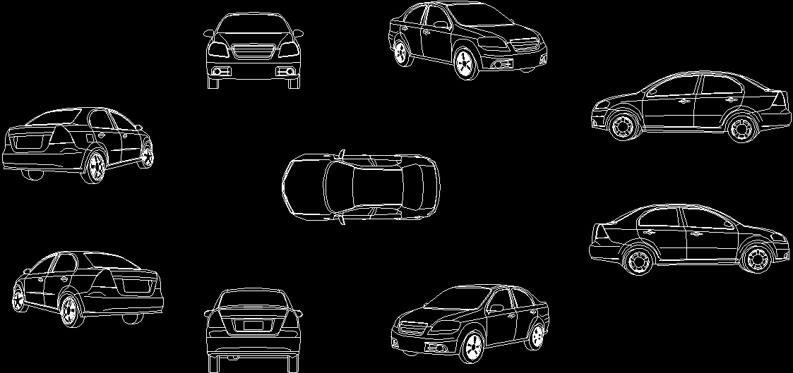 Sedan 4 Doors - 8 Views DWG Block for AutoCAD • Designs CAD
