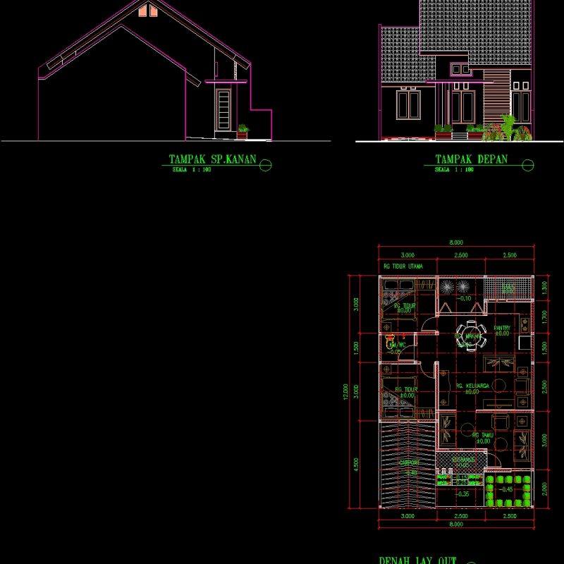 Small House 8 X 12 M DWG Block for AutoCAD • Designs CAD