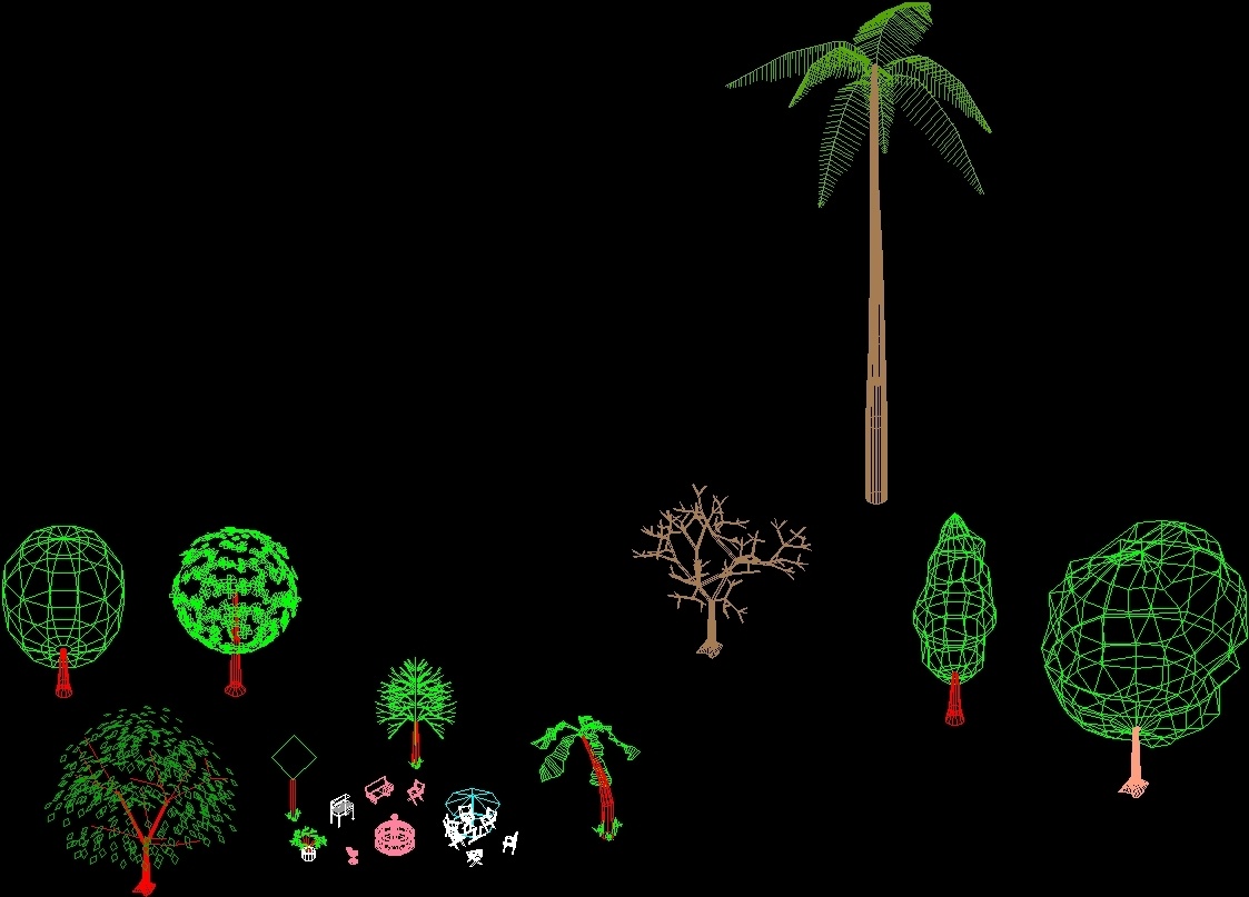 Trees And Garden Furniture 3D DWG Model for AutoCAD • Designs CAD