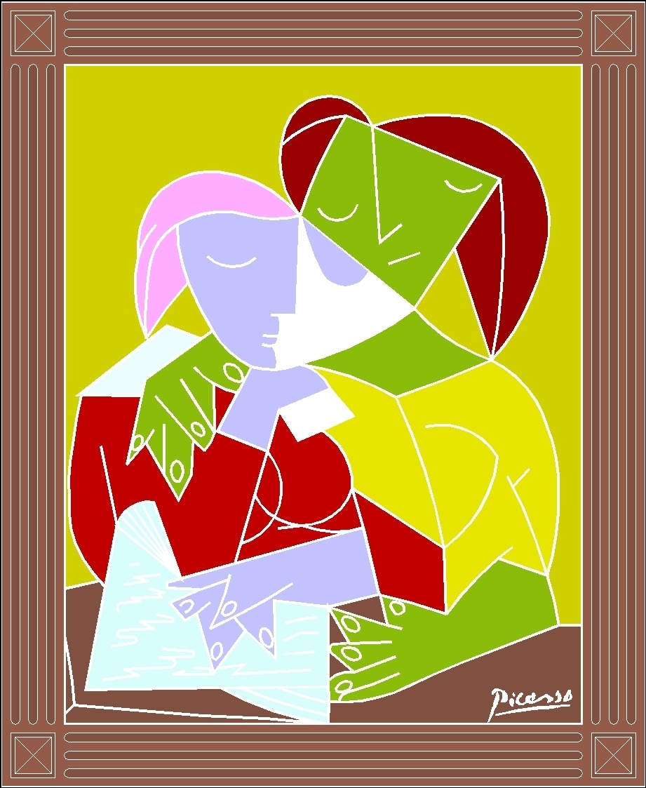 Two Girls Reading - Picasso DWG Block for AutoCAD • Designs CAD