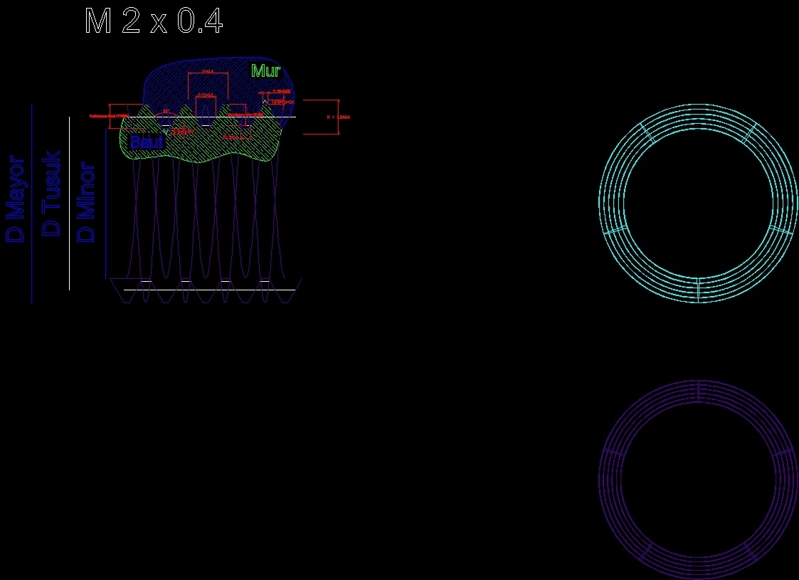 Ulir M2 X 04 (Standard Iso Metric) 3D DWG Elevation for AutoCAD ...