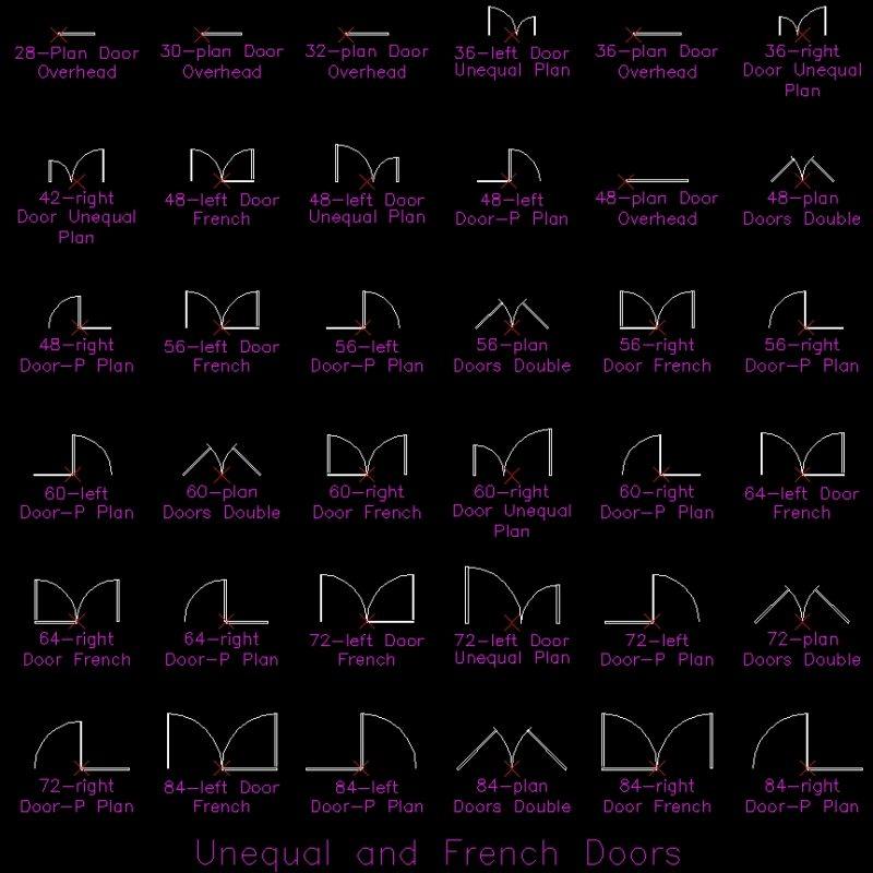 Unequal And French Doors DWG Block for AutoCAD • Designs CAD