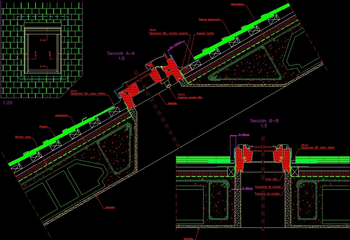 Window Detail On Inclined Roof DWG Section for AutoCAD • Designs CAD