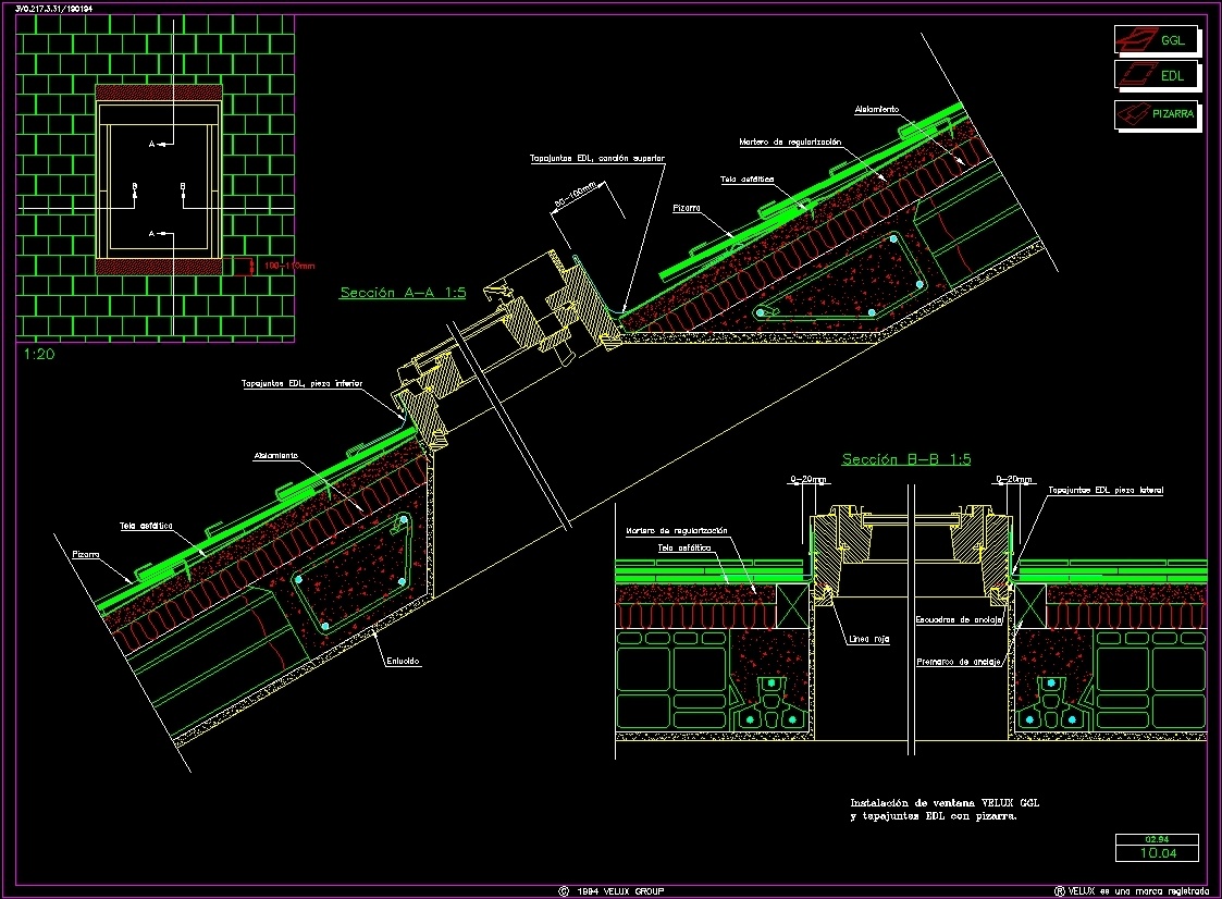 Windows At Inclined Roofs - Velux 1004 DWG Block for AutoCAD • Designs CAD