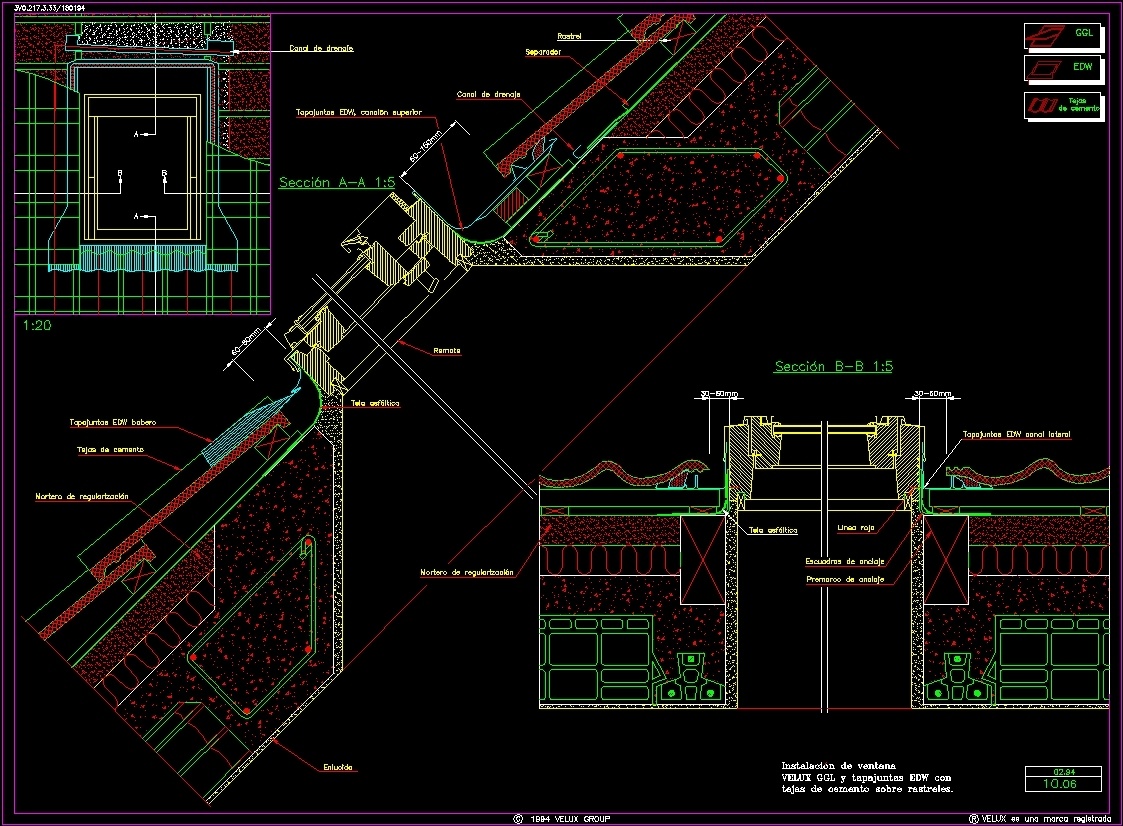 Windows At Inclined Roofs - Velux 1006 DWG Block for AutoCAD • Designs CAD