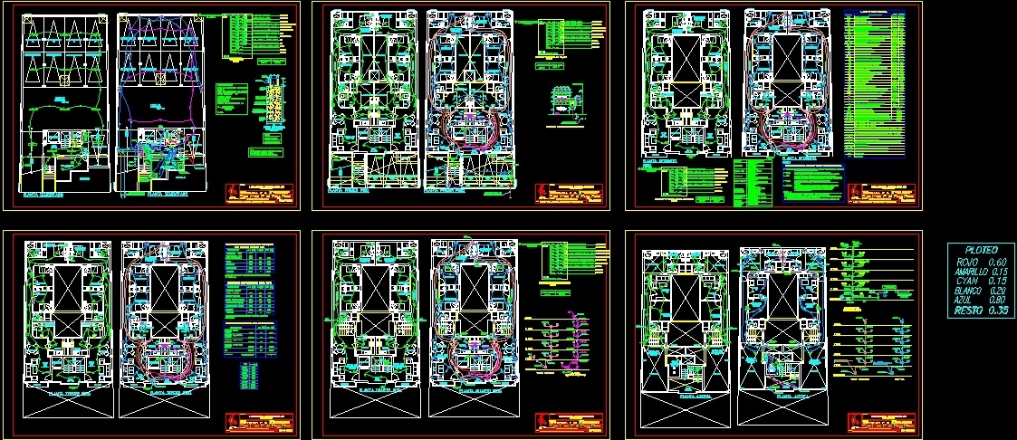 Complete Project 12mx25m =Semi Basement 4 Levels And Terrace 2D DWG ...