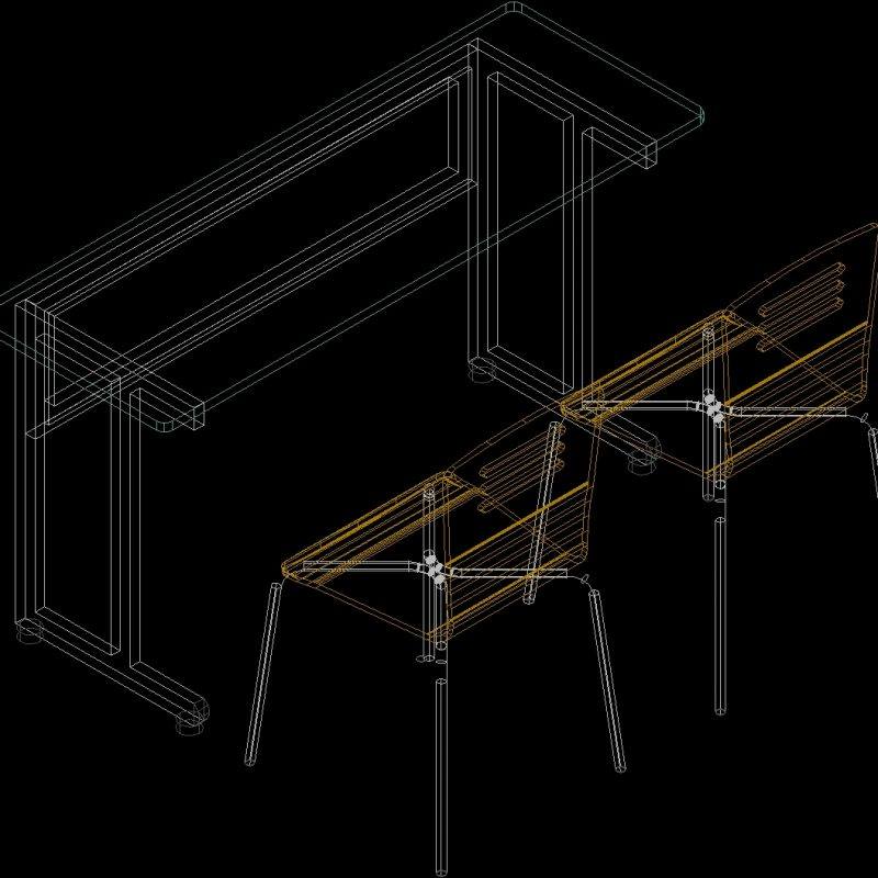 Modern Double Desk DWG Block for AutoCAD • Designs CAD