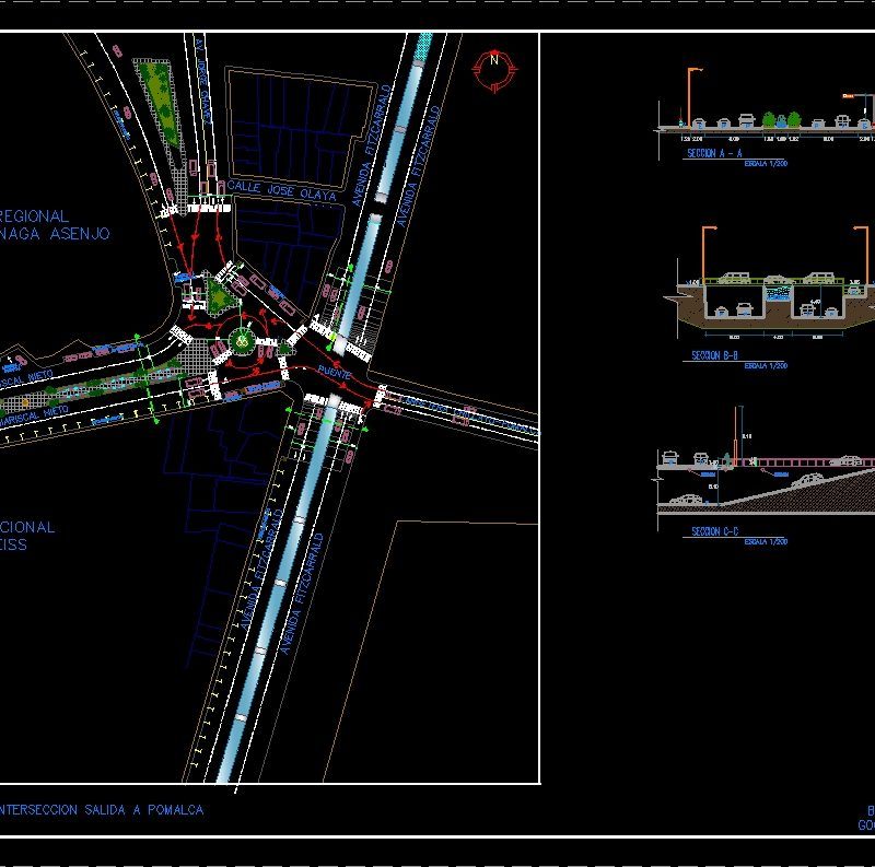 Road Intersection, Oval Chiclayo, Peru DWG Section for AutoCAD ...