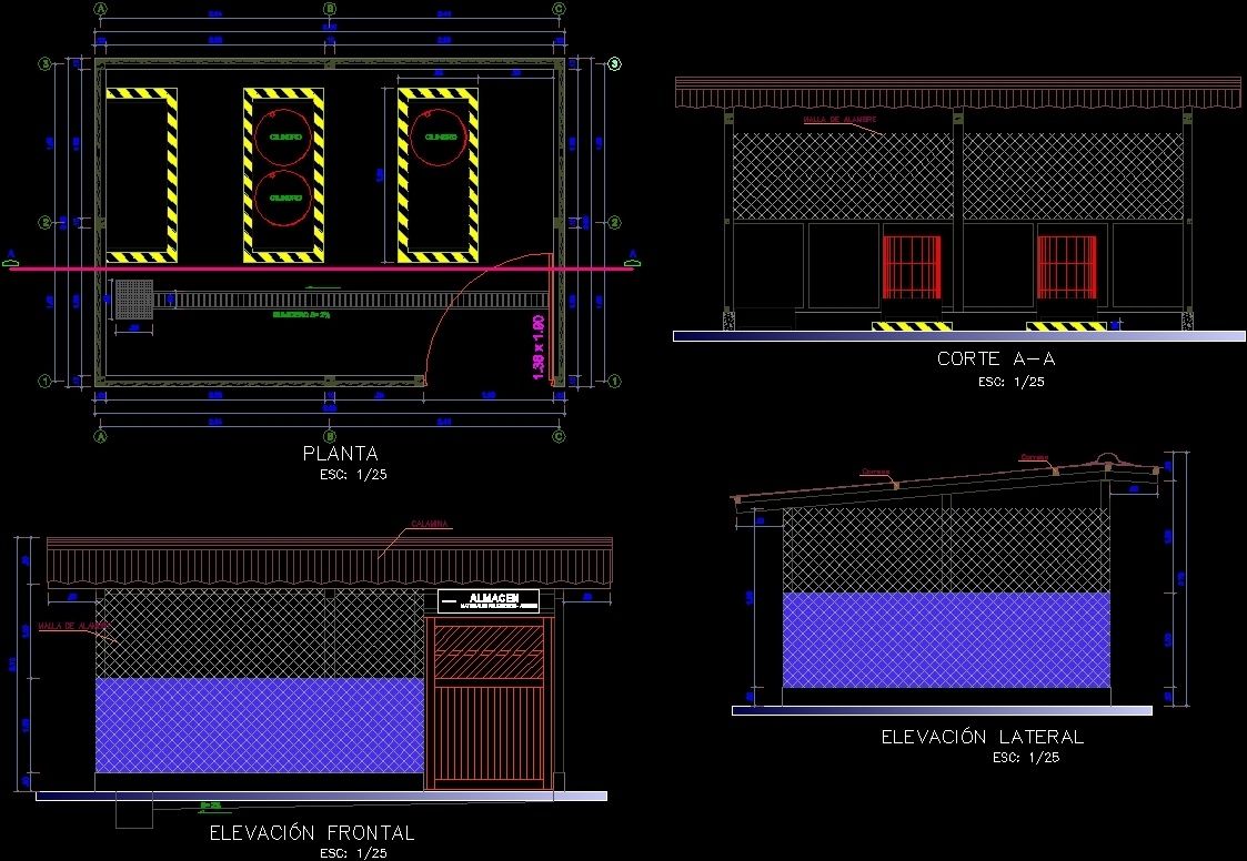 Storage Of Hazardous Materials And Waste Oils And Fats DWG Elevation ...