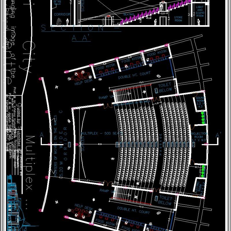 Cinema Theatre Plus Small Restaurant DWG Block for AutoCAD | DesignsCAD