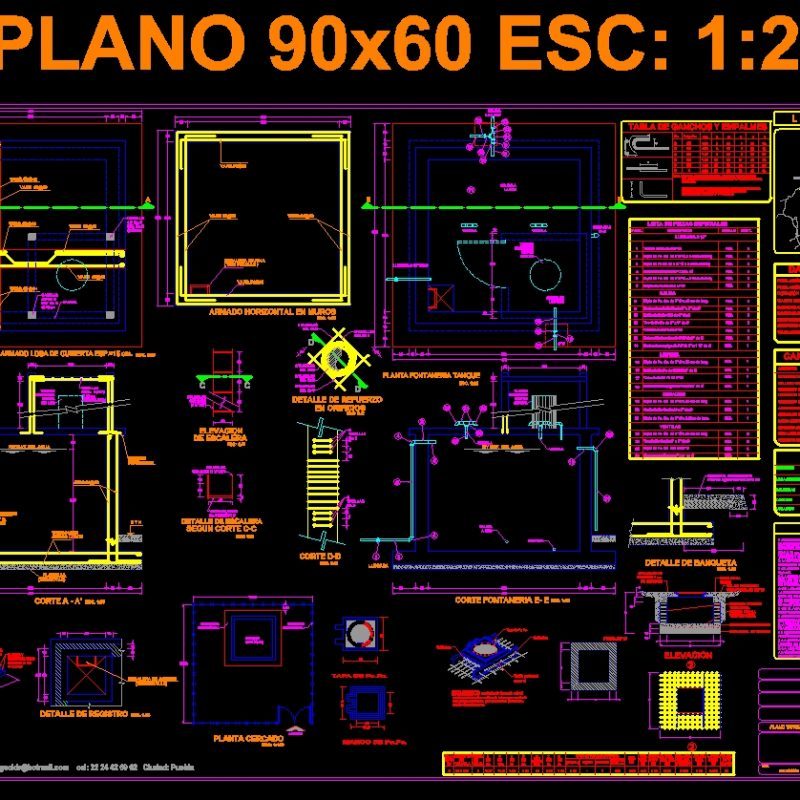Project Concrete Tank 20m3 - Plant - Sectios - Details DWG Full Project ...