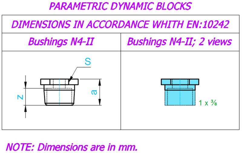 Bushings N4-II; Sizes - ⅜" x ⅛"- 4"x 3 "; 2 views • Designs CAD