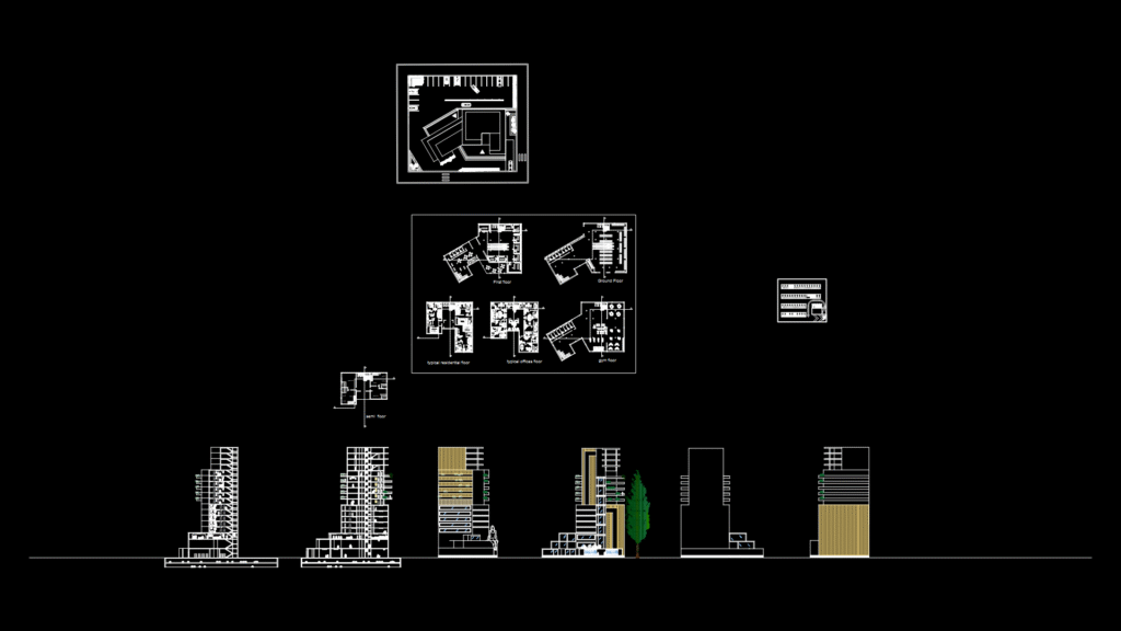 Multi-Story Mixed-Use Building Floor plans and Elevations | Designs CAD