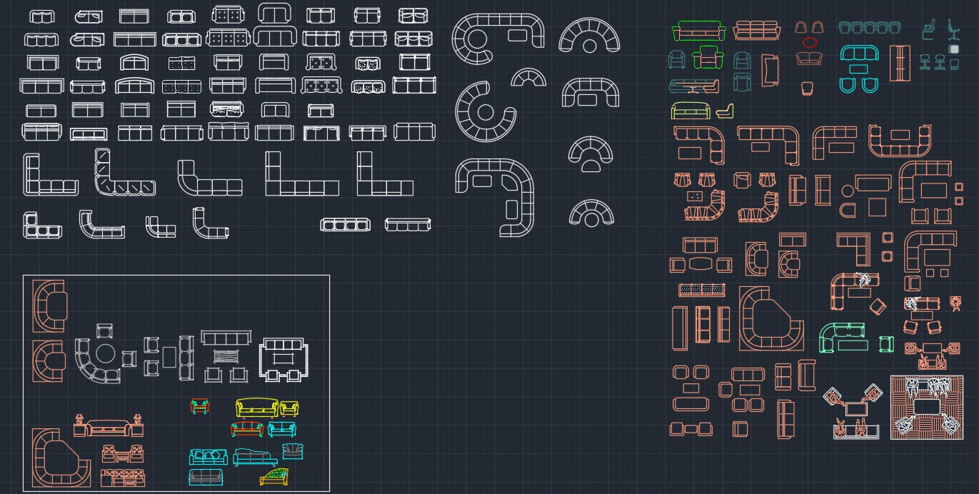 Couch & Sofa CAD Block Library – Premium DWG Furniture Collection ...