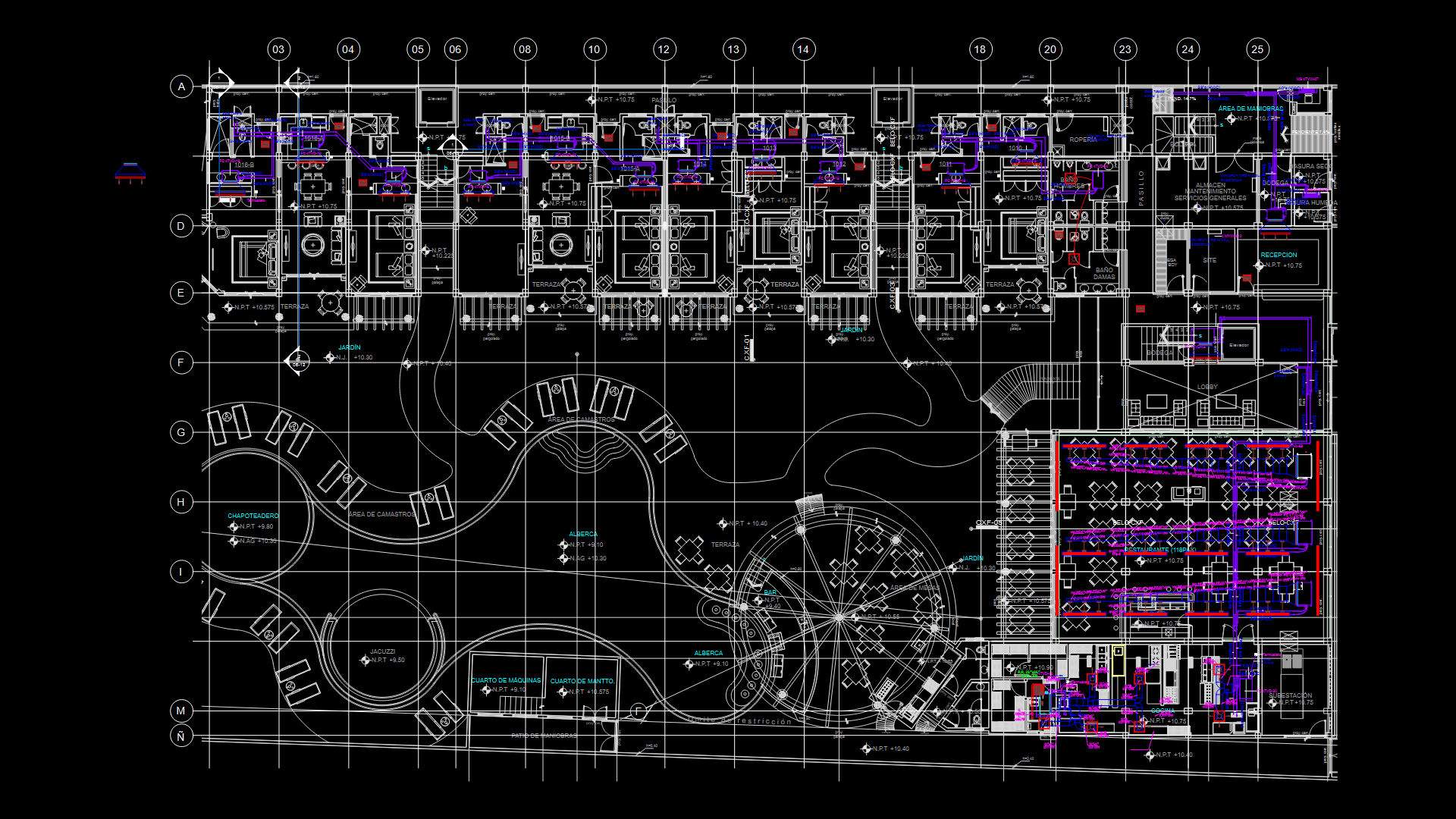 Hotel HVAC Ground Floor Plan with VRF System and Refrigerant Layout ...
