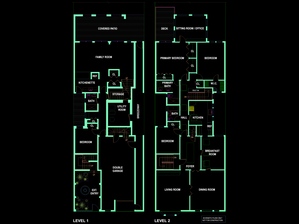 Two-level schematic house floor plans • Designs CAD