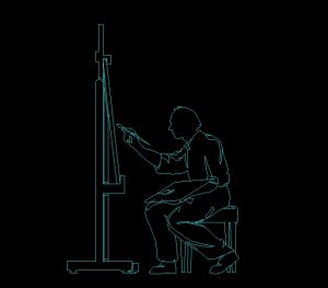 Man Painting Picture Human Figure Side View Elevation 2D DWG Block For ...