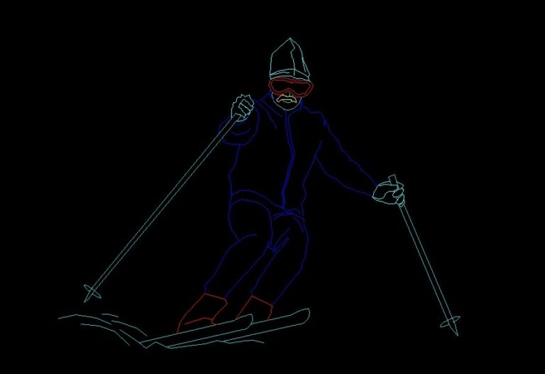 Sportsman Skiing Male Human Figure Front View Elevation 2D DWG Block ...