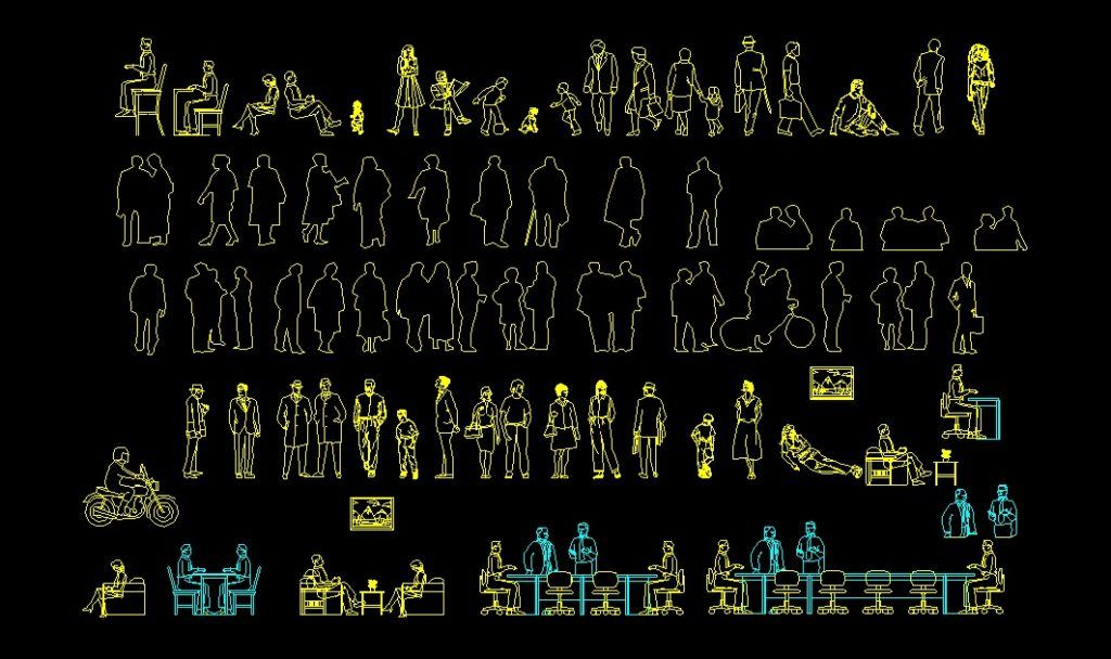 People Human Figures Men And Women Front And Side Elevations 2D DWG ...